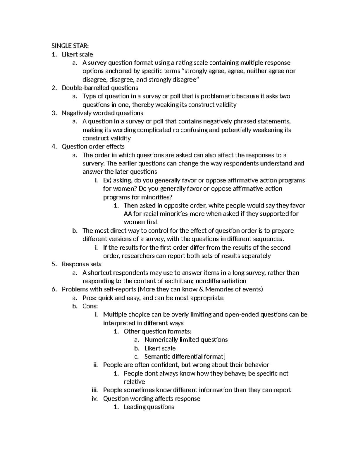PSY 2150- Test 2 Study Guide - SINGLE STAR: Likert scale a. A survey ...