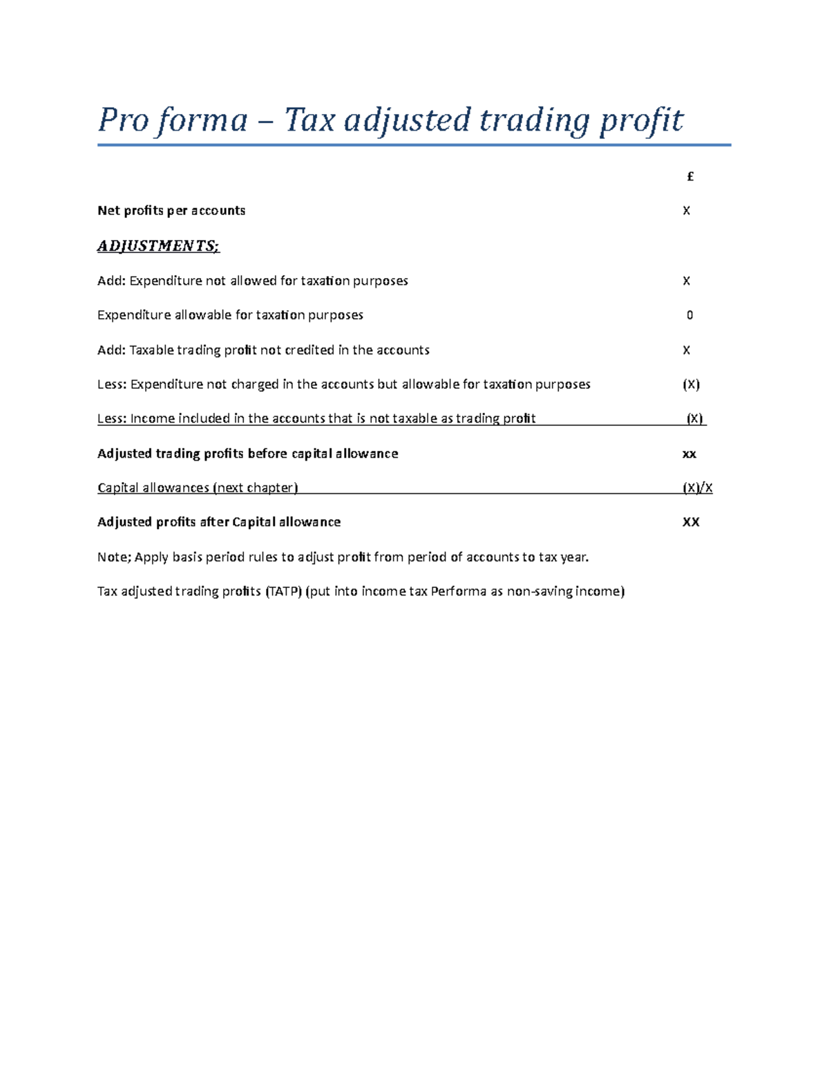 Tax adjusted trading profits - Pro forma – Tax adjusted trading profit ...