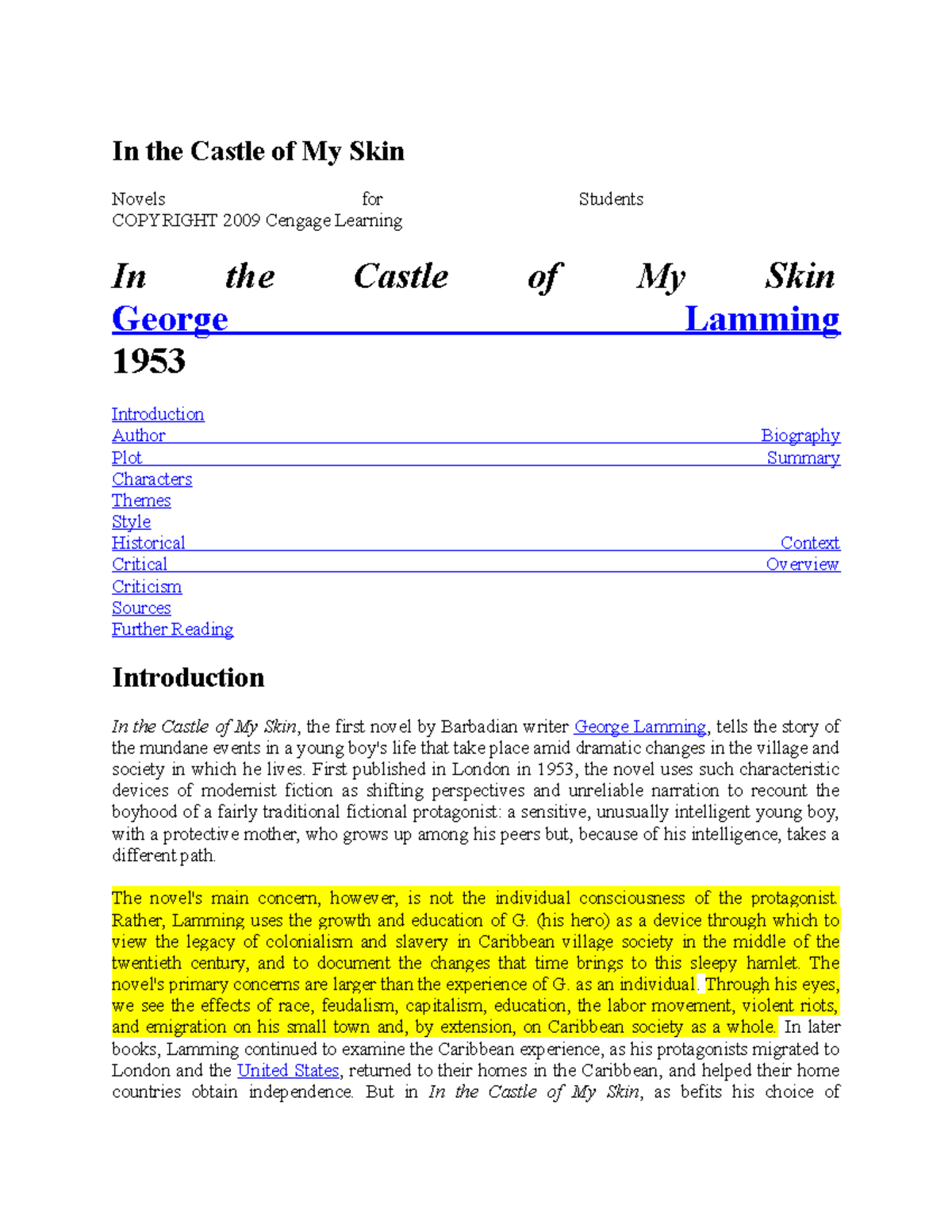 In the Castle of My Skin's summary - In the Castle of My Skin Novels ...