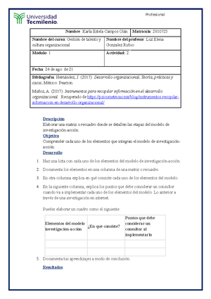 Activity 5 - Gestión del talento y cultura organizacional. - Name: Luis ...