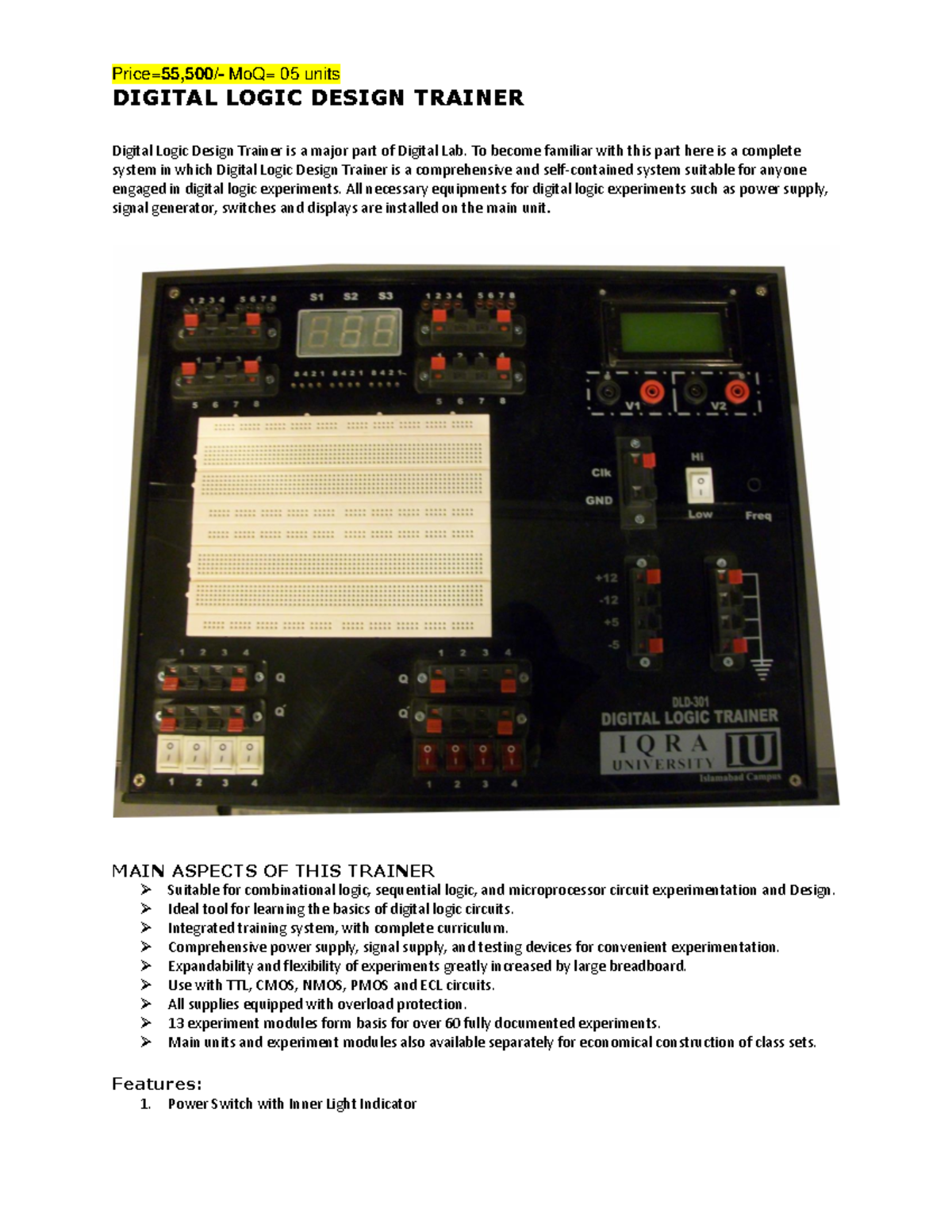 DLD-Trainer - wqdwqdxsx - Price=55,500/- MoQ= 05 units DIGITAL LOGIC ...