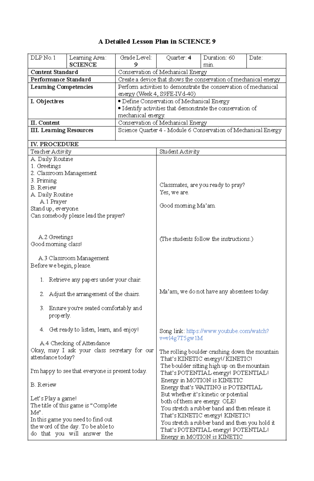 A Detailed Lesson Plan in Science 9 - A Detailed Lesson Plan in SCIENCE ...