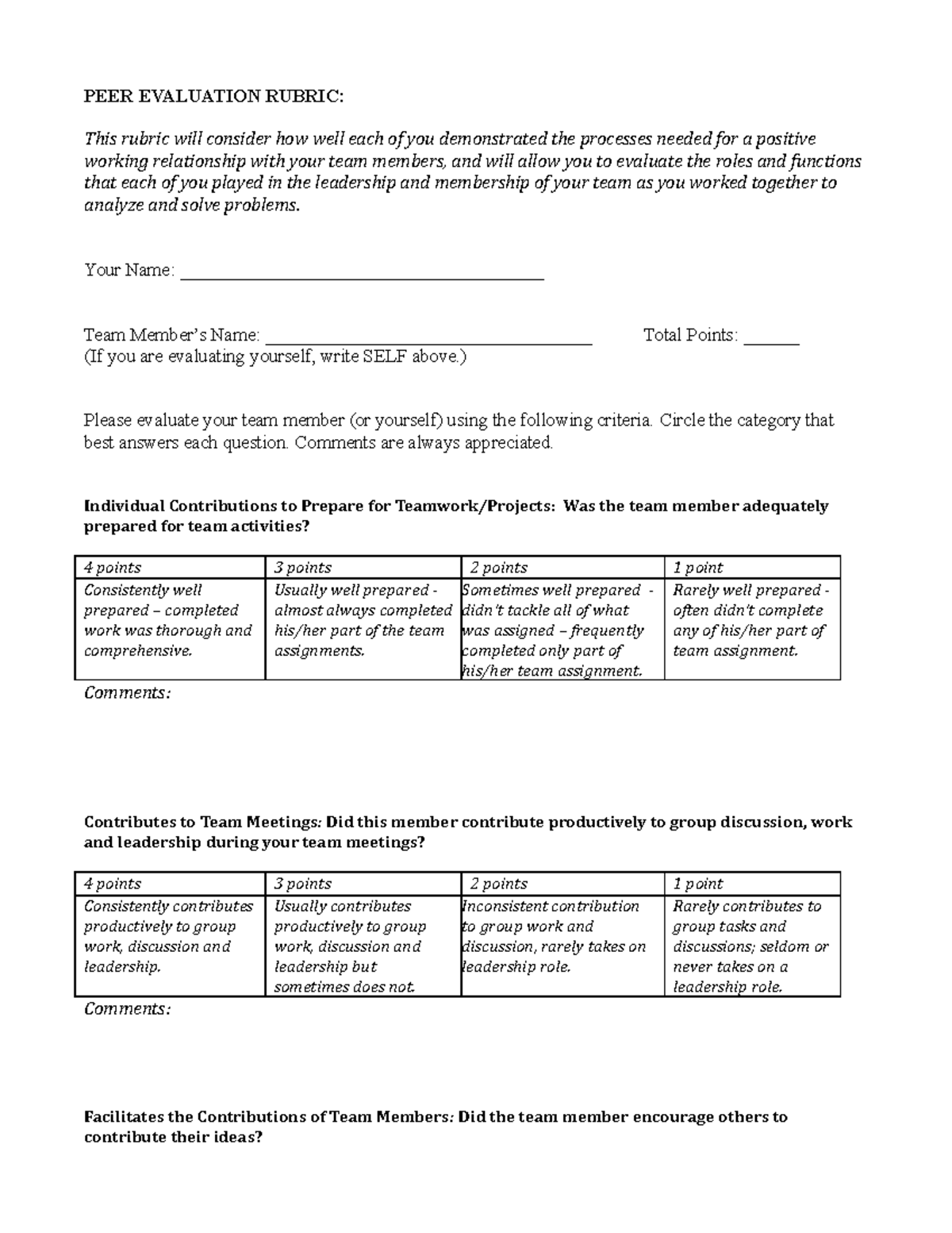 Peer evaluation rubric. Rubric that makes you happy - PEER EVALUATION ...