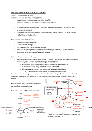 Notes Cell Metabolism & Metabolic Control, Lectures 10-13 (18 pages ...