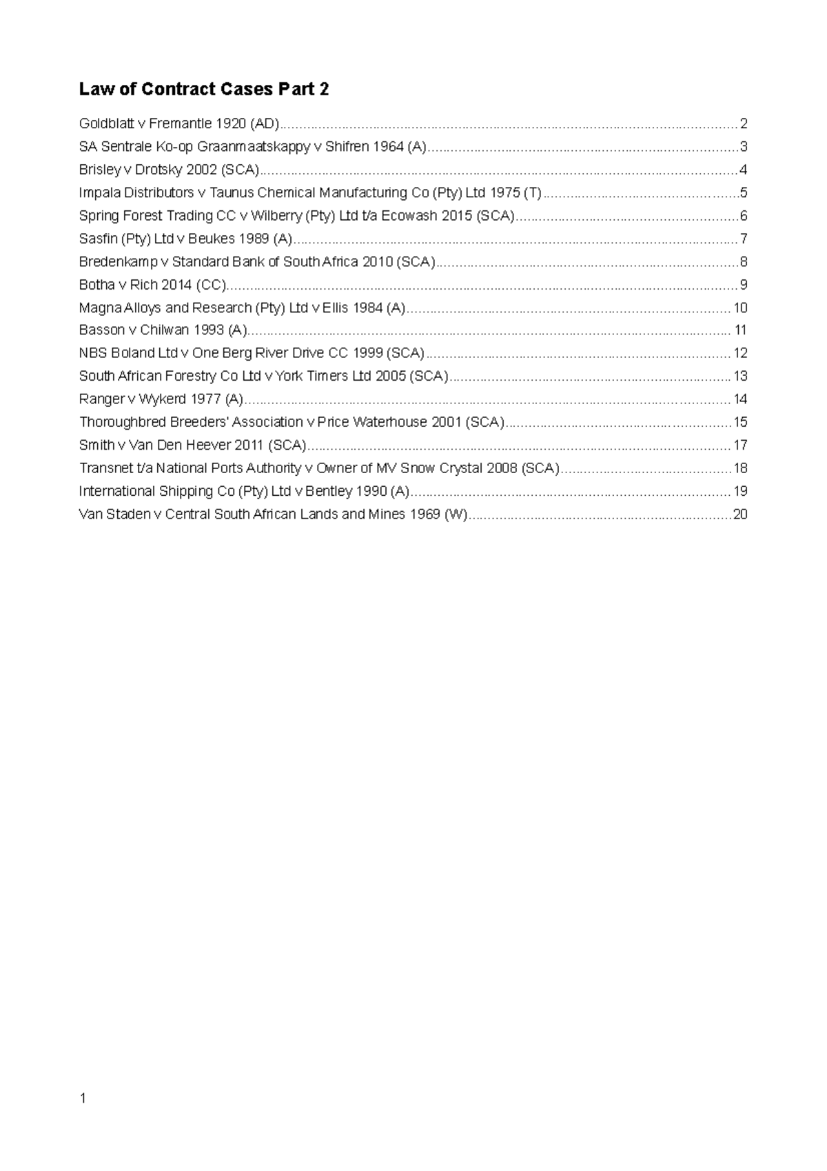 Contract Cases Part 2 - These are great summaries of the prescribed ...