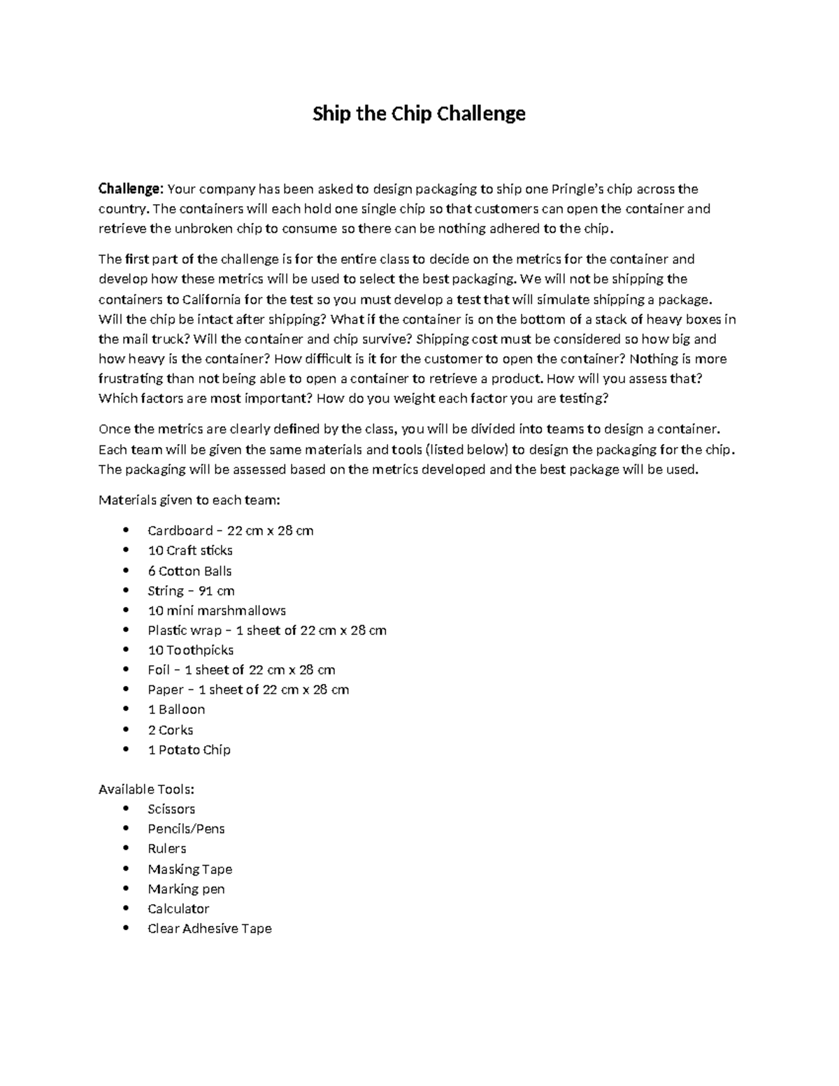 Ship the Chip Assignment - Ship the Chip Challenge Challenge: Your ...