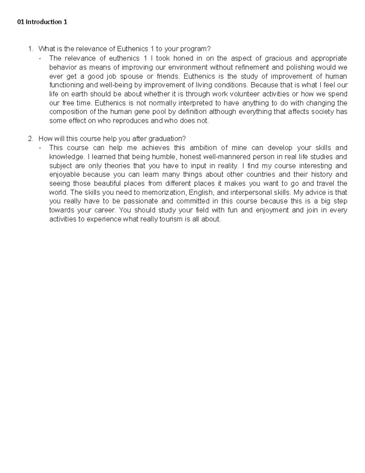 01 Introduction Euthenics 1 - 01 Introduction 1 What is the relevance ...