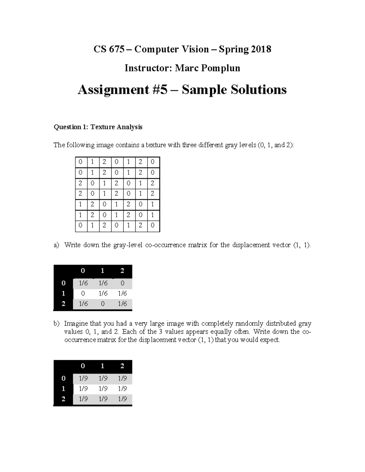 Assignment 5 Solutions Cs 675 Computer Vision Spring 2018 Instructor Marc Pomplun