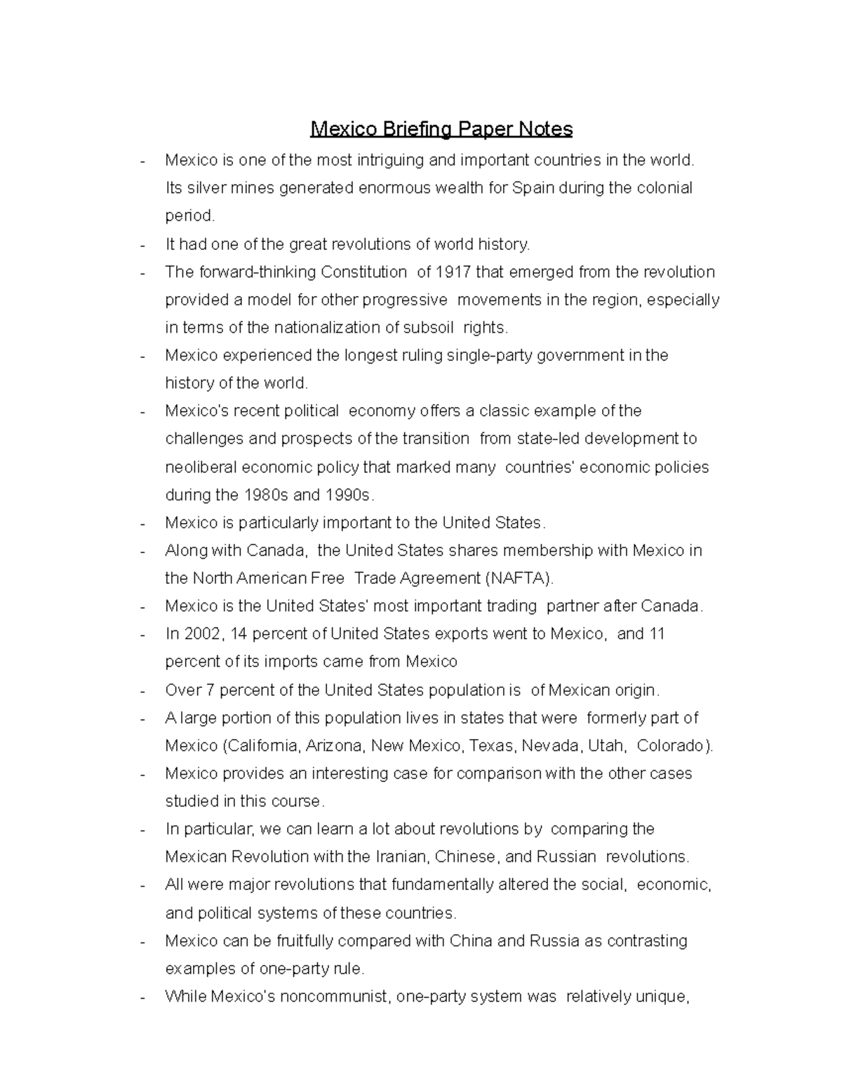 Mexico Briefing Paper Notes - AP Collegeboard - Mexico Briefing Paper ...