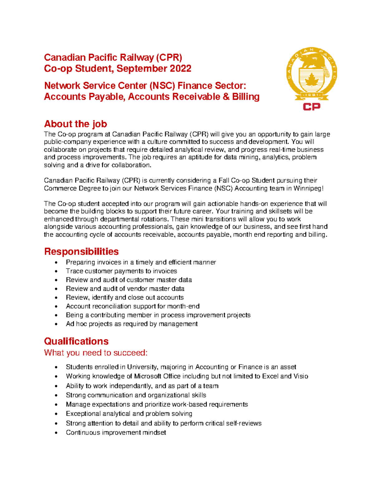 Finance - Canada Pacific Railway - Canadian Pacific Railway (CPR) Co-op ...