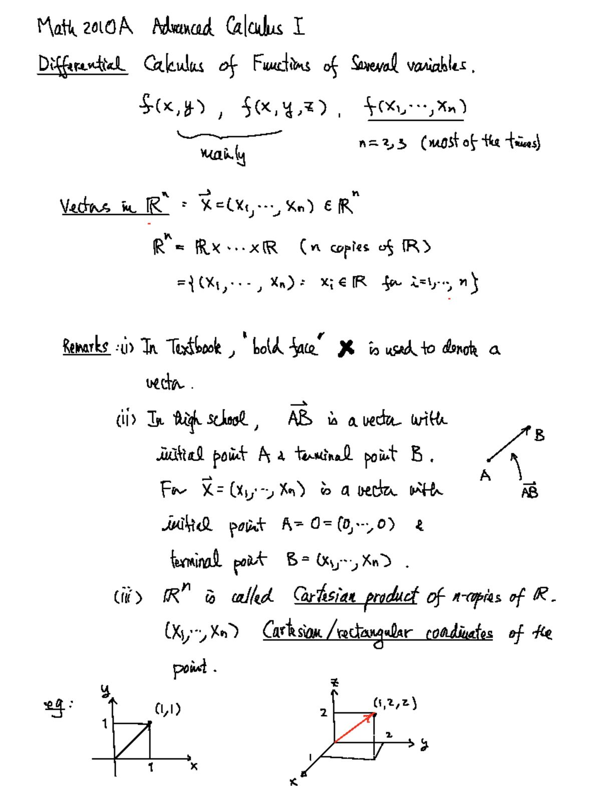 MATH2010 Lecture 1 - Math 2010A Advanced Calculus I Differential Calculus of Functions of ...
