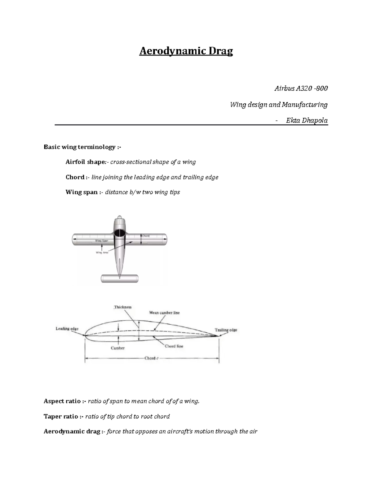 Aerodynamic drag - Lecture notes 1 - Aerodynamic Drag Airbus A320 ...