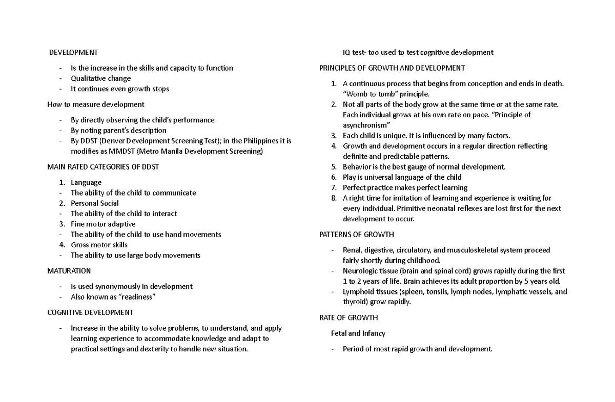 Maternal-notes - Random - DEVELOPMENT Is the increase in the skills and ...