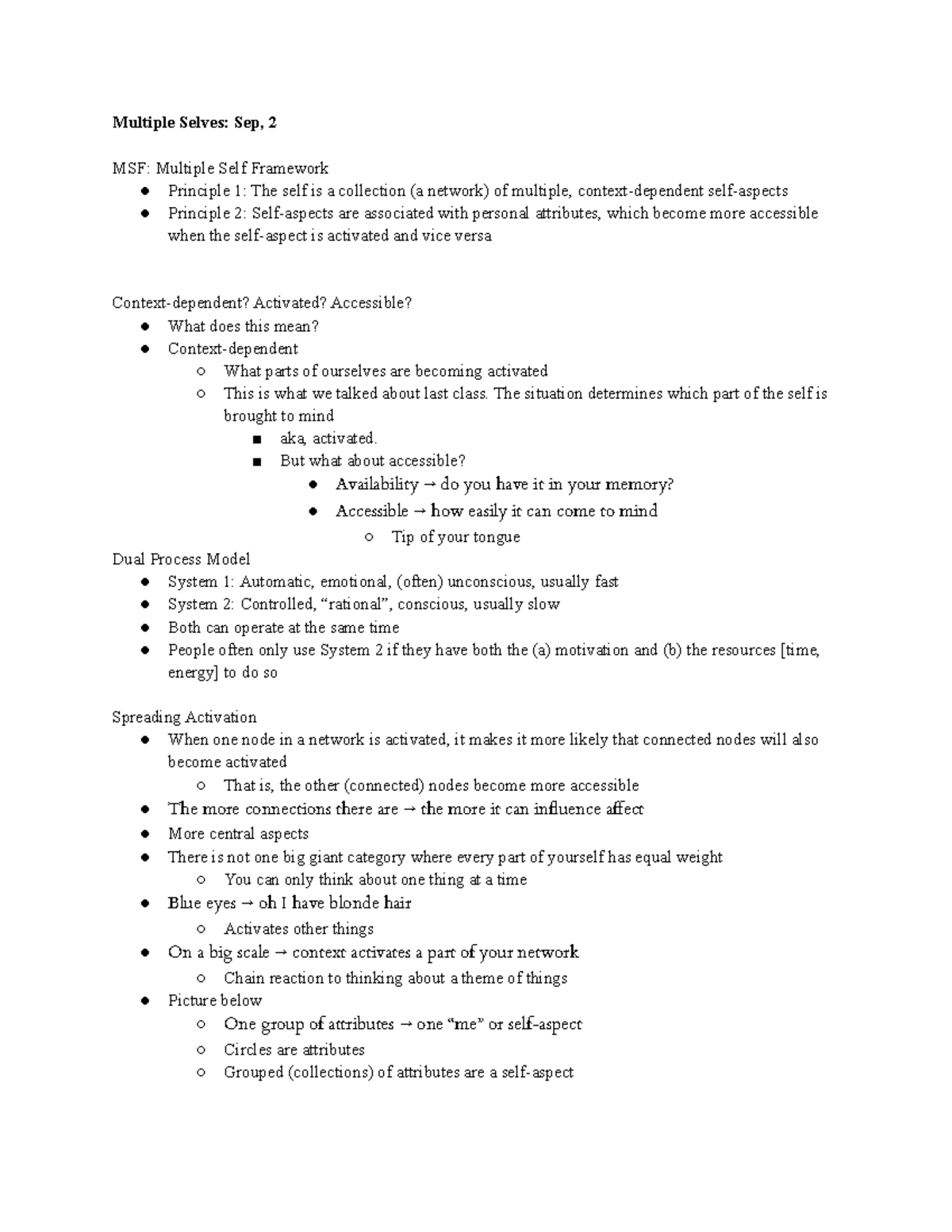 Class Notes Multiple Selves - Multiple Selves: Sep, 2 MSF: Multiple ...