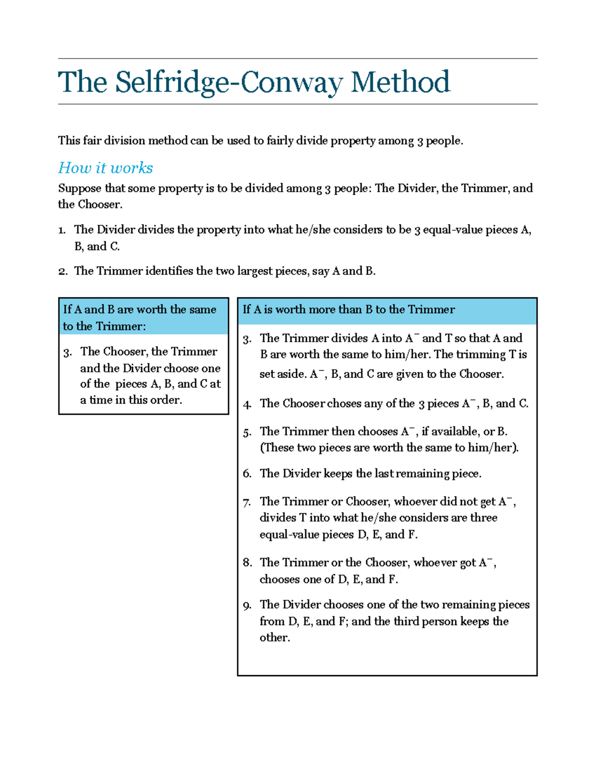 Fair Division Method for Property Division Among 3 People - Studocu
