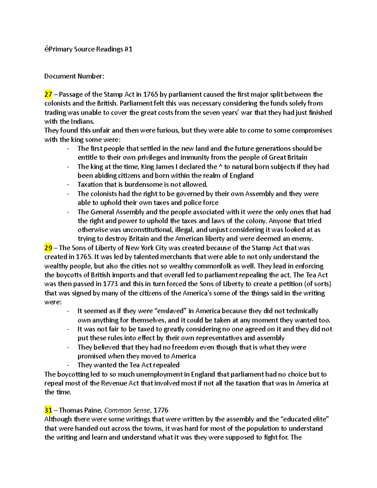 Primary Source Readings - Parliament felt this was necessary ...