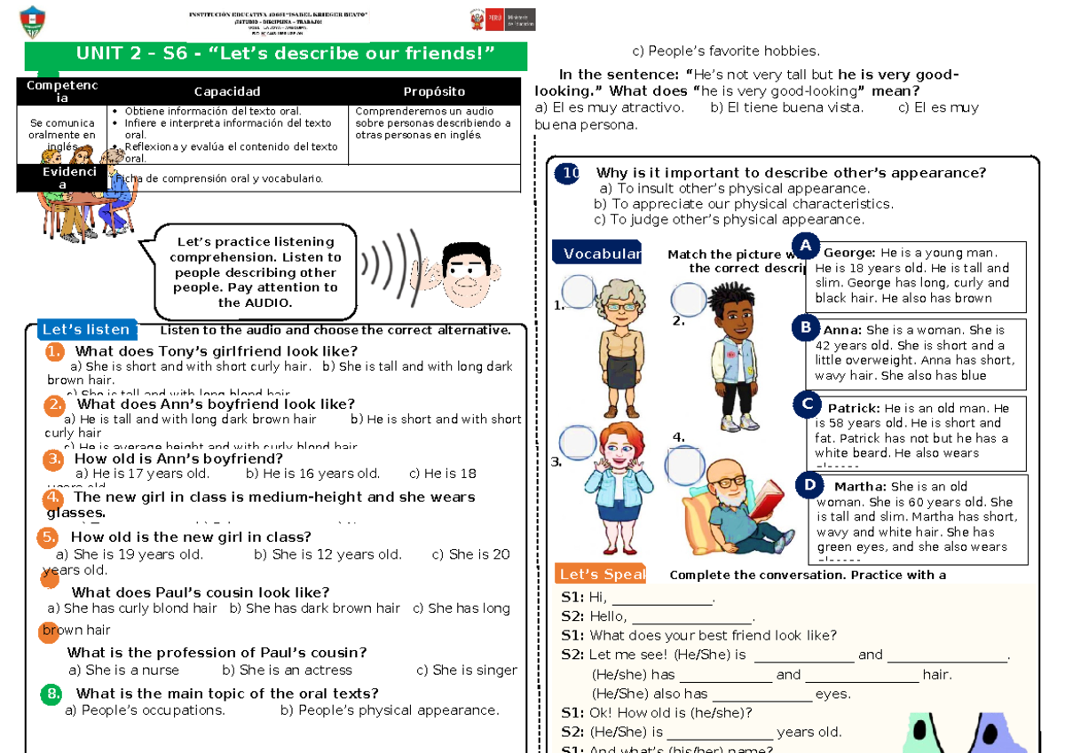 UNIT 2 - Listening 6 - Ciclo VII - 2023 - UNIT 2 – S6 - “Let’s describe ...