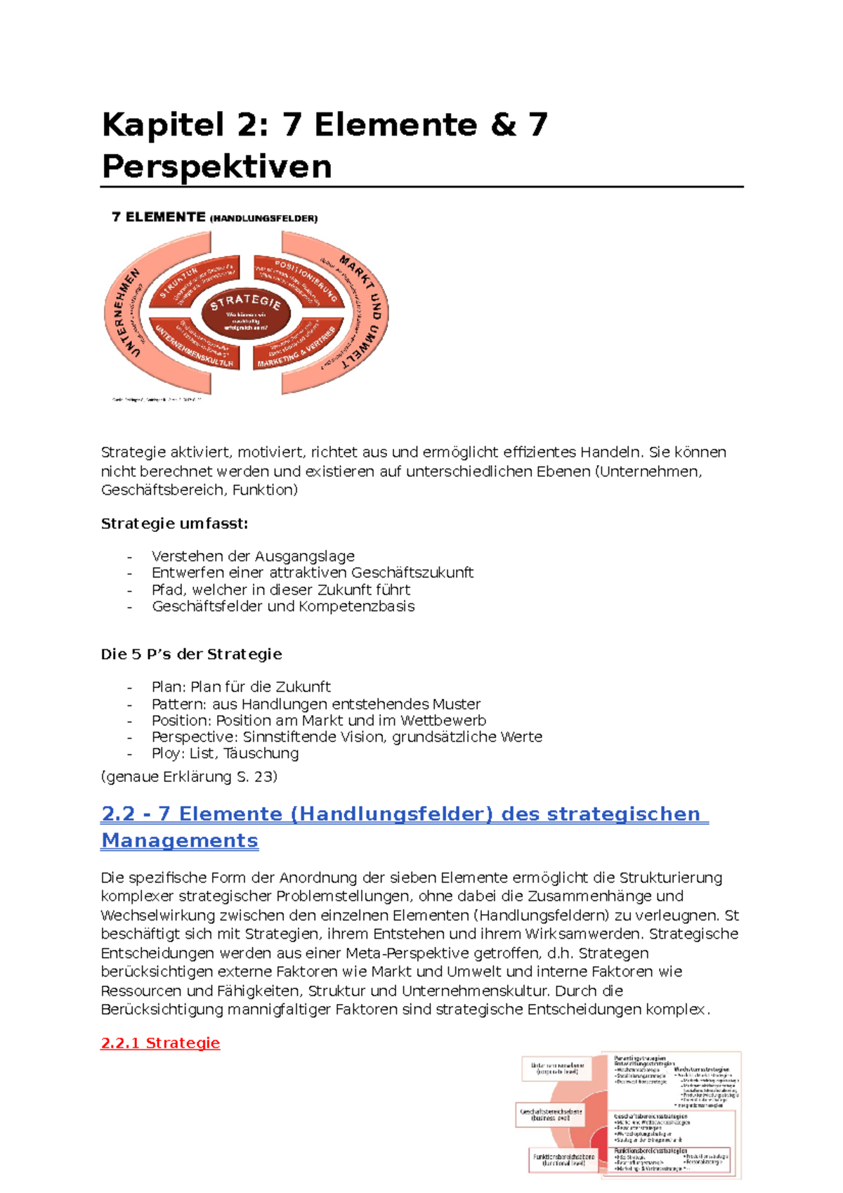 Zusammenfassung - Kapitel 2: 7 Elemente & 7 Perspektiven Strategie ...
