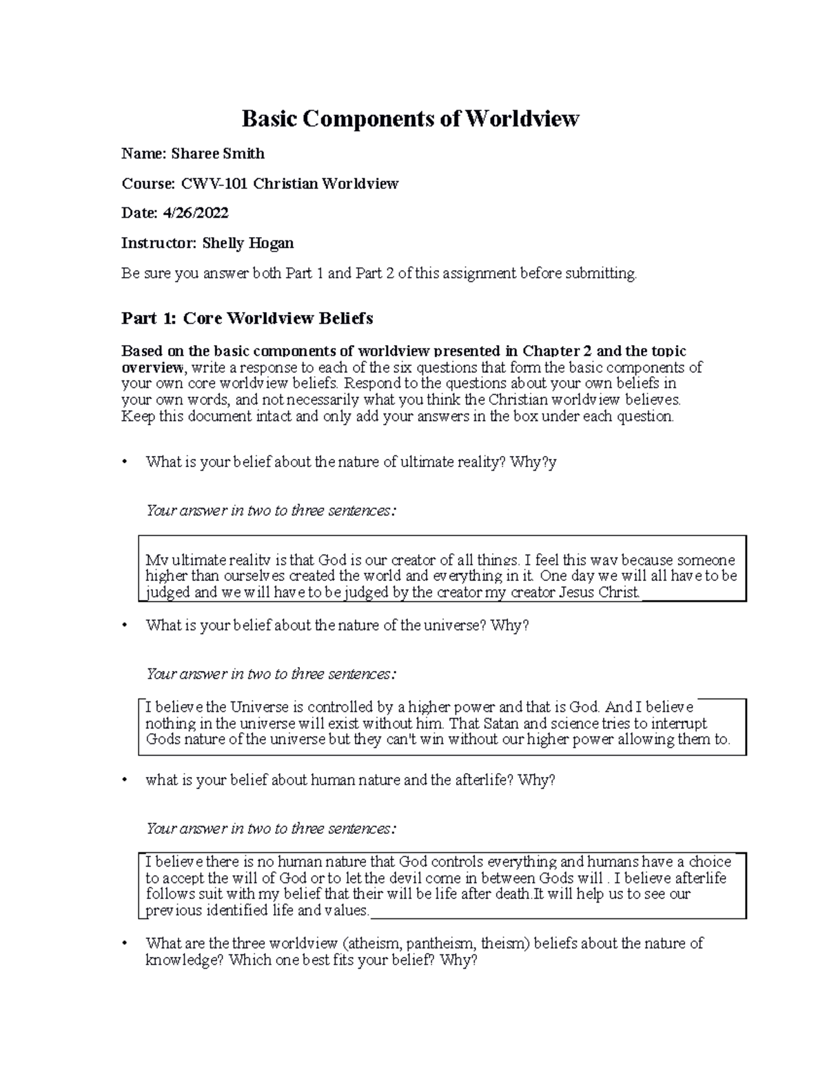 Sharee Smith (CWV-101-301-RS-T1Basic Components Of Worldview) (#1 ...