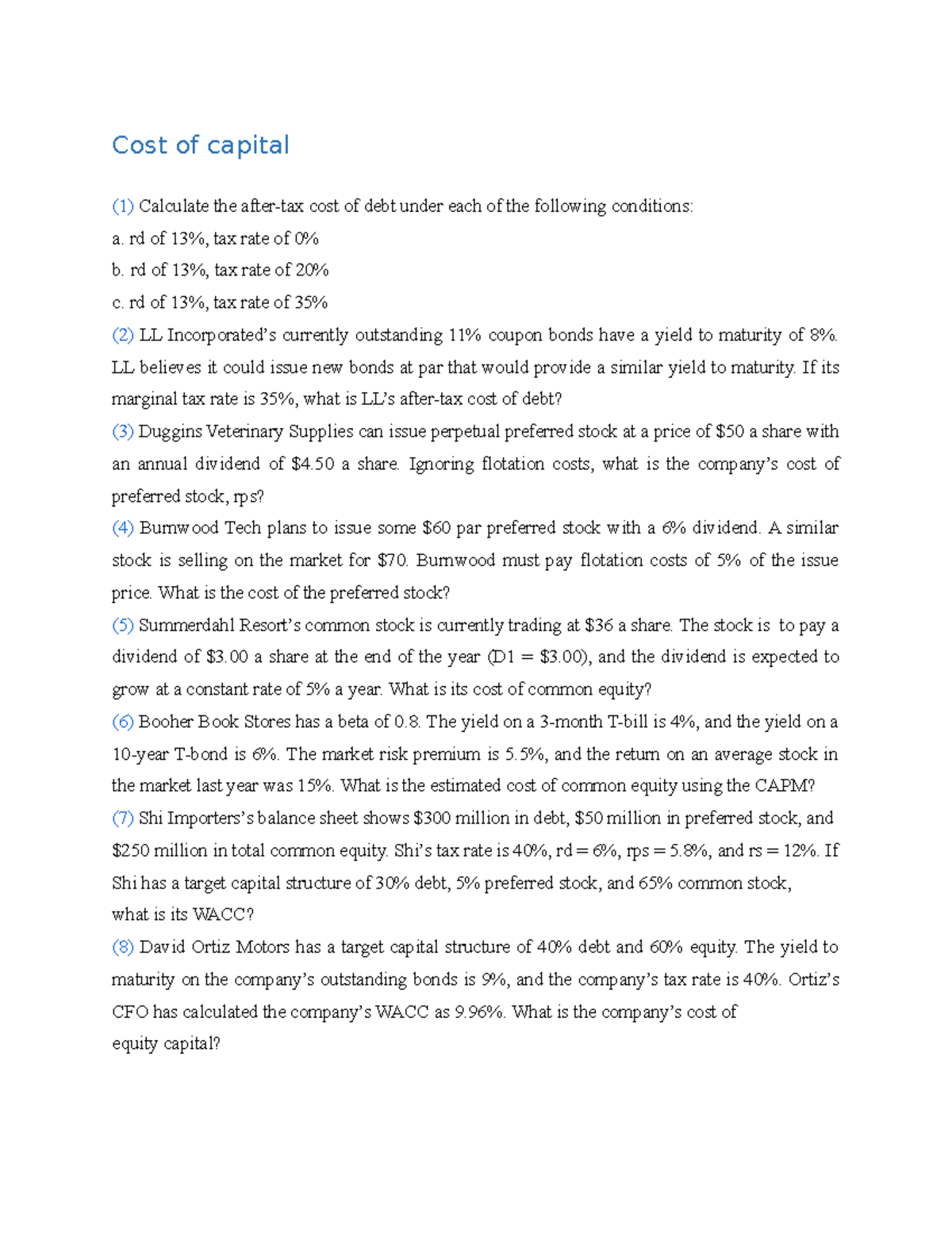 Student - cost of capital capital structure - Cost of capital (1 ...