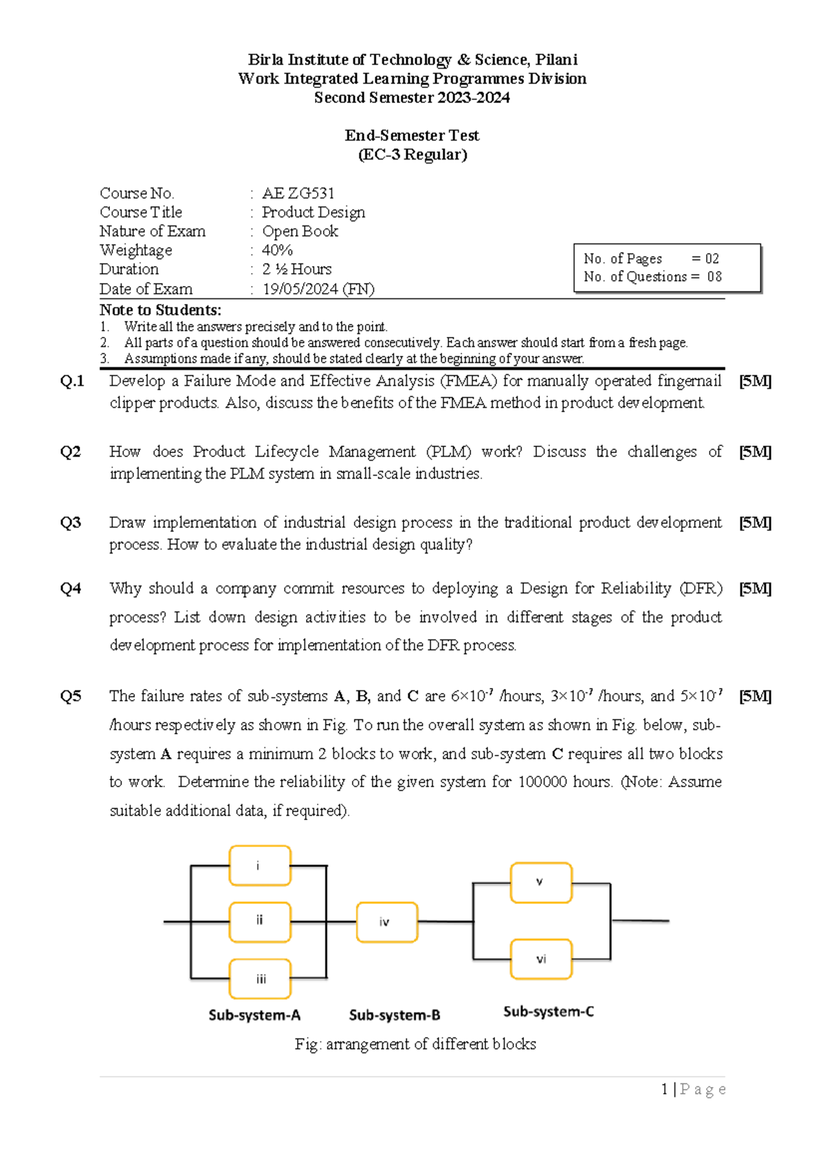 AE ZG531 EC-3R Second SEM 2023-2024 - Birla Institute of Technology & Science, Pilani Work - Studocu