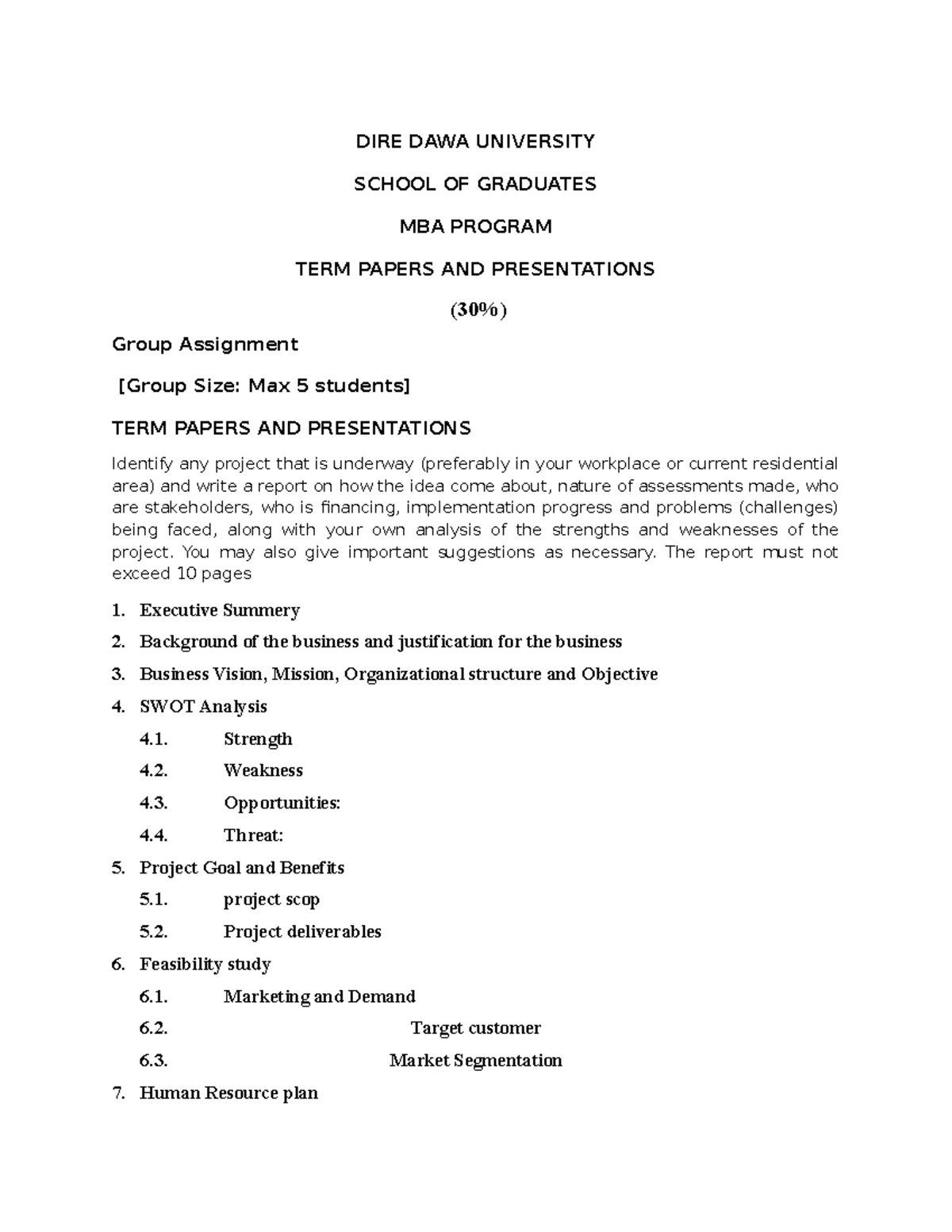 Project Assignment - i am a student of dire Dawa University Graduated ...