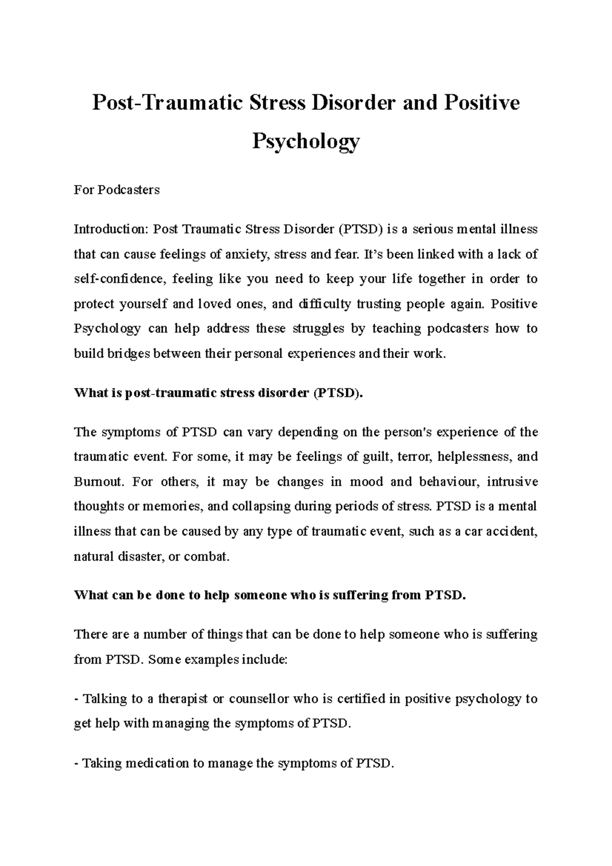Post-Traumatic Stress Disorder and Positive Psychology - Post-Traumatic ...