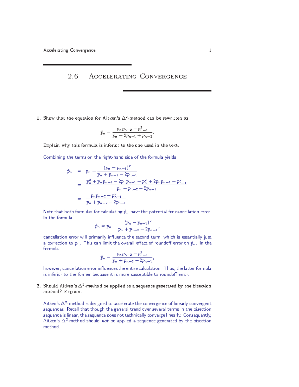 Ch 2s6 - Accelerating Convergence 1 2 Accelerating Convergence Show that the equation for Aitken ...
