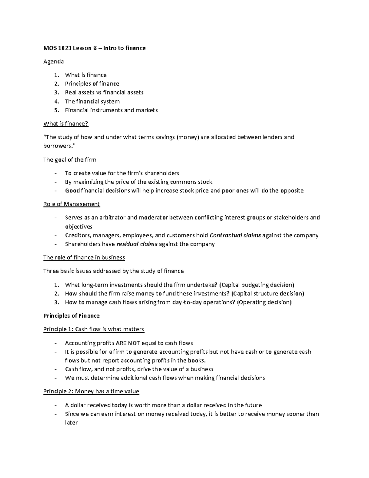 MOS1023 Lesson 6 - Intro to finance - MOS 1023 Lesson 6 – Intro to ...