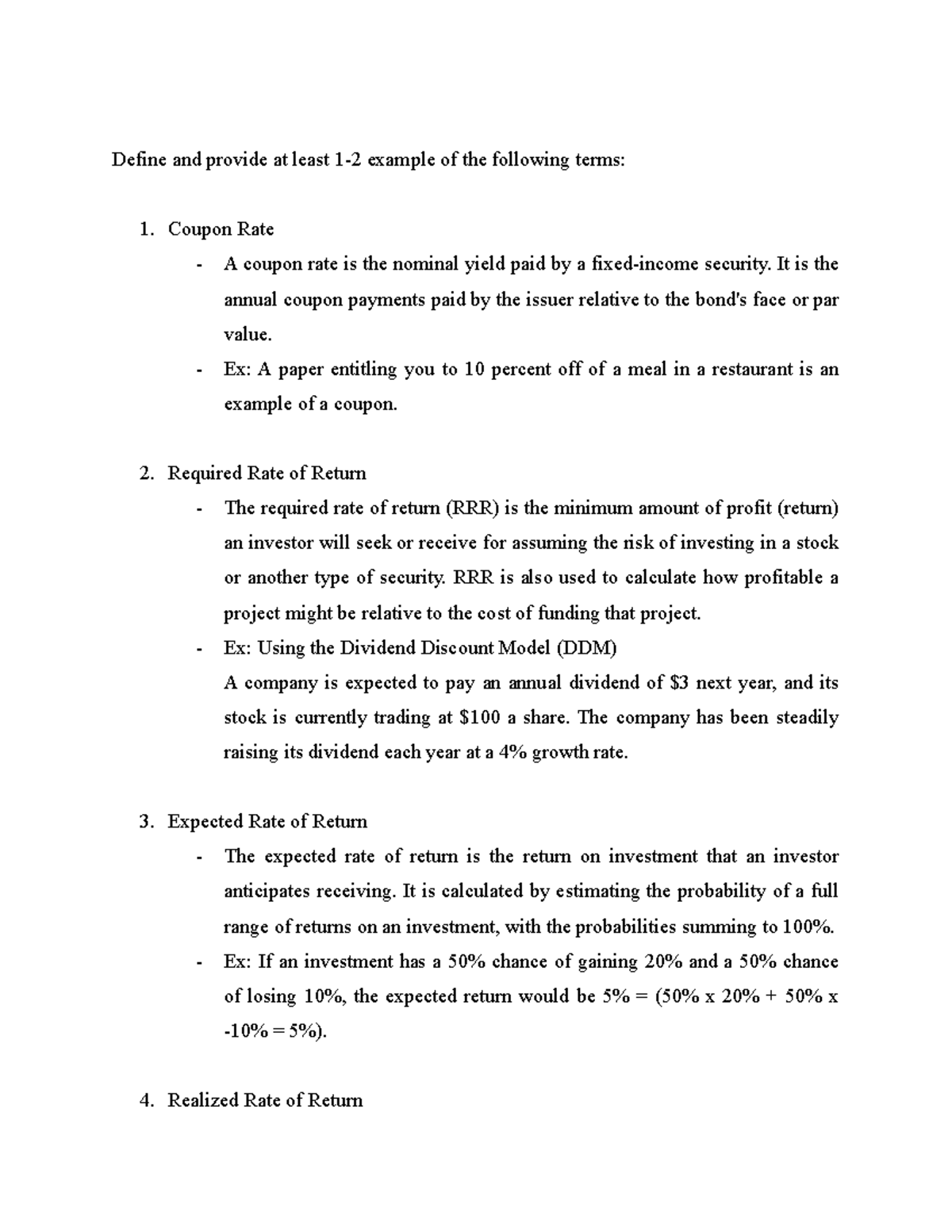 Interest Rate and Security Valuation - Define and provide at least 1-2 ...