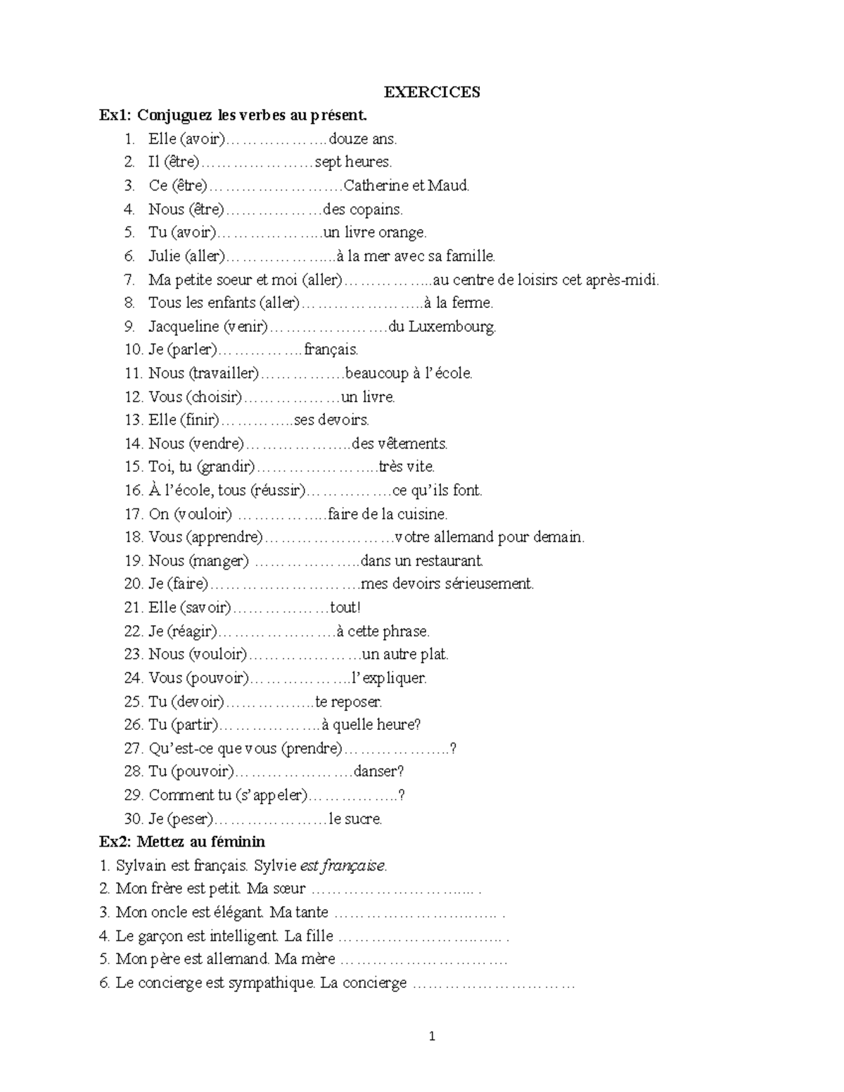 Exercices phap1 - DCDC - EXERCICES Ex1: Conjuguez les verbes au présent ...