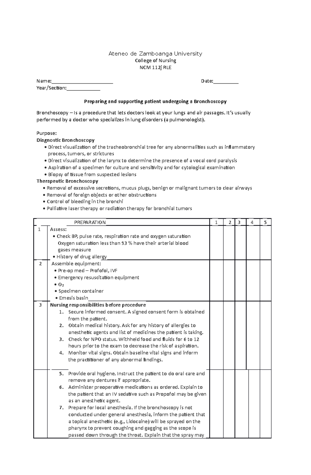 Preparing and supporting patient with Bronchoscopy Copy 1 - Ateneo de ...