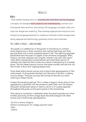 English work shop Module B - English workshop Module B: close study of ...