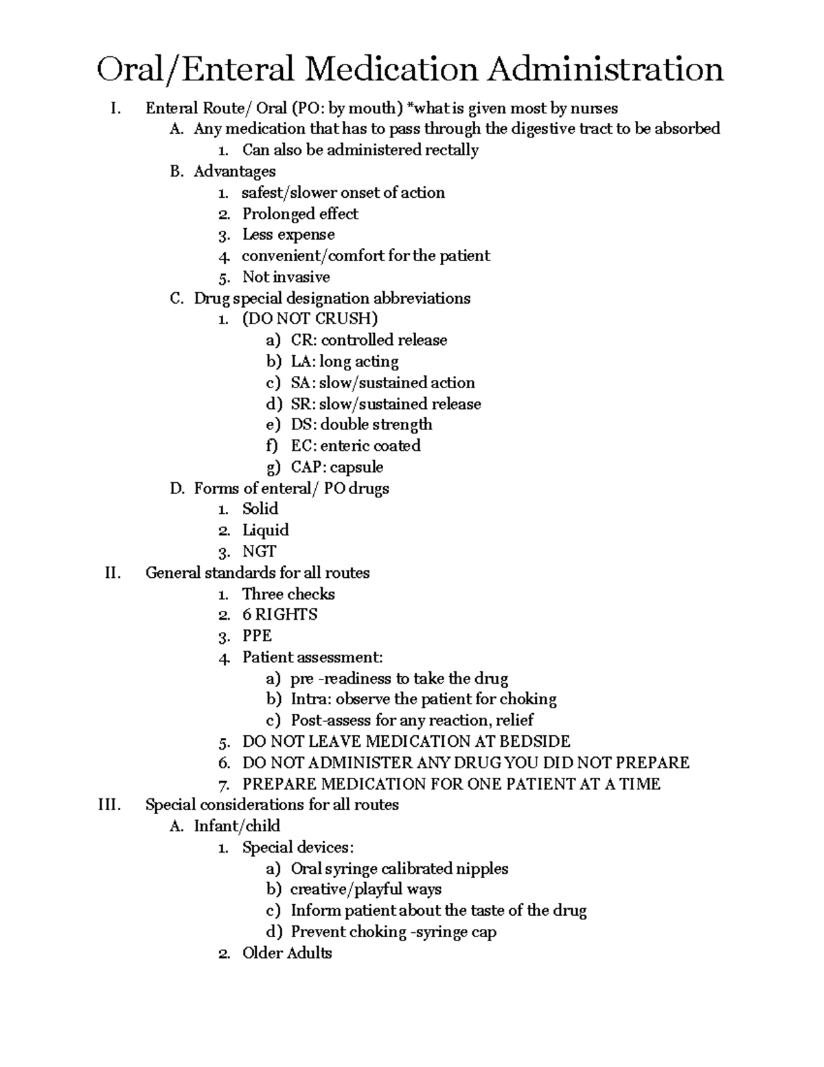 N221 week 5 Oral Enteral medication Administration - I. Enteral Route ...
