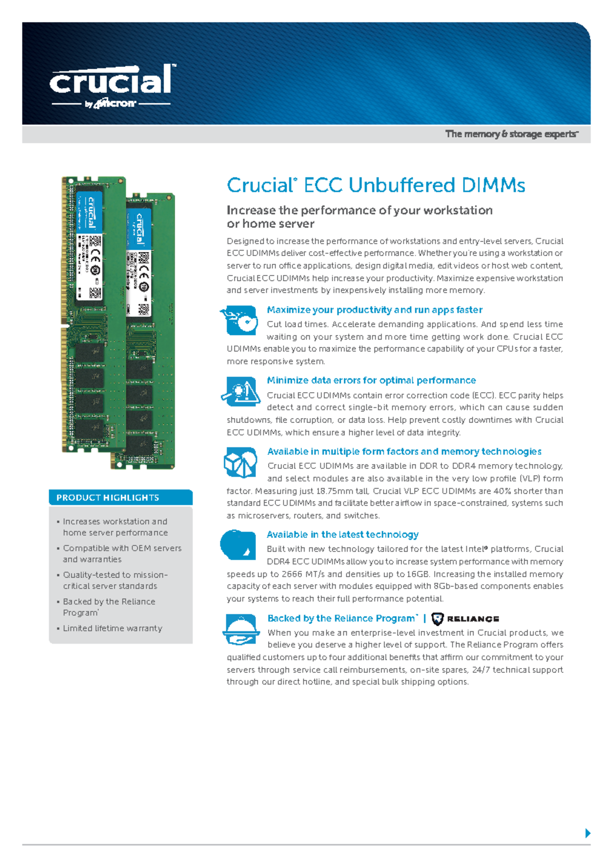 Crucial 16gb ddr4 3200mhz memory data sheet - Crucial ® ECC Unbuffered ...