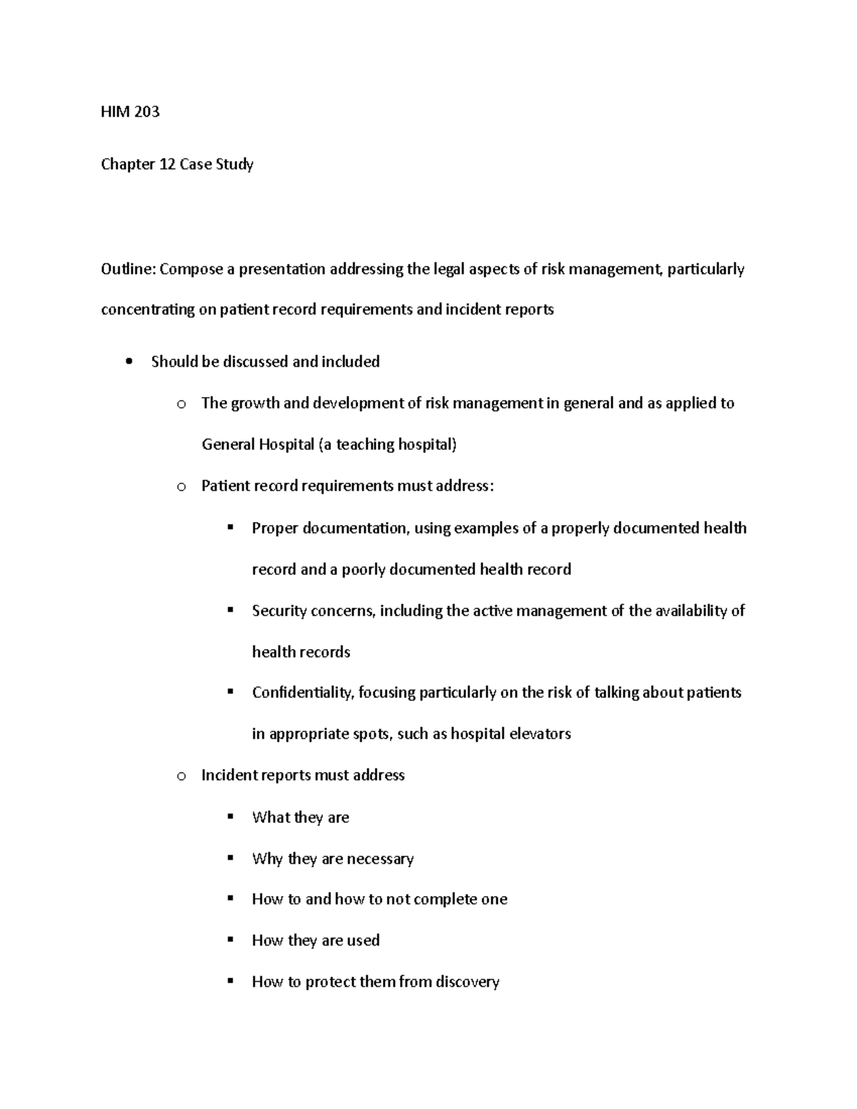 Chapter 12 Case Study - HIM 203 Chapter 12 Case Study Outline: Compose ...