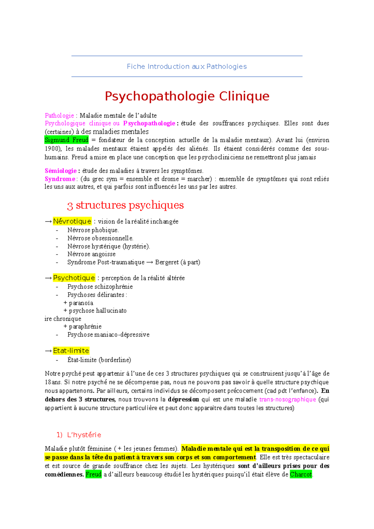 Fiche Introduction aux Pathologies - Fiche Introduction aux Pathologies ...