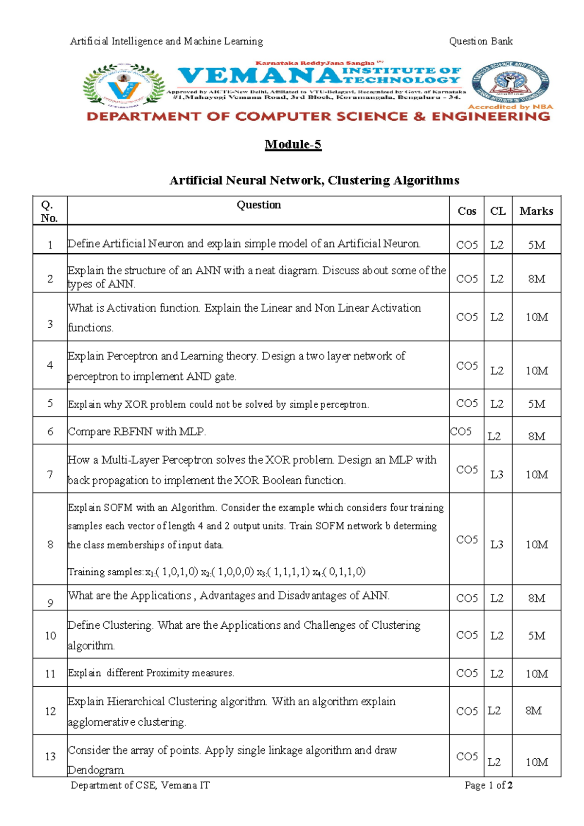 21CS54 Question Bank Module 5 - Artificial Intelligence and Machine ...