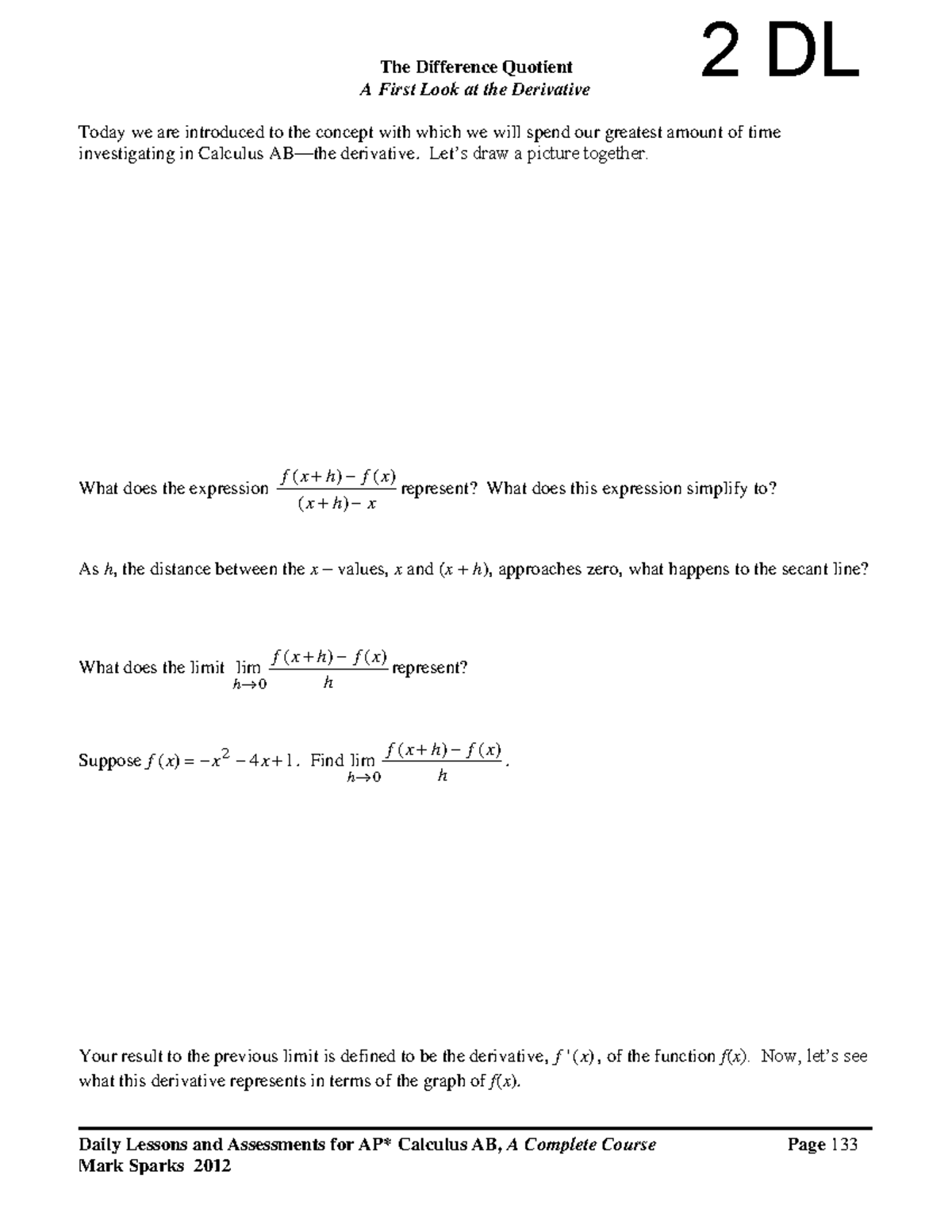 2 DL Understanding Derivatives - Daily Lessons and Assessments for AP ...