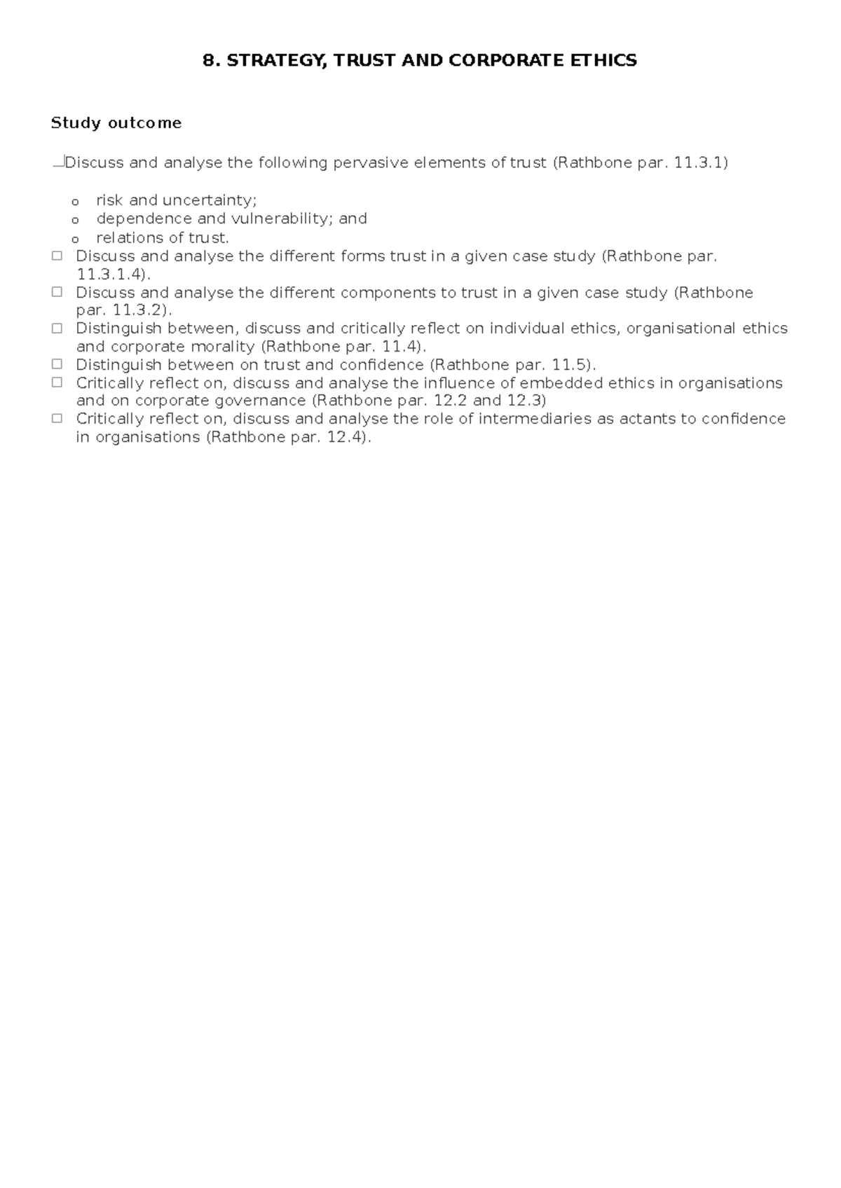 8 BSCI - Summary of trust - 8. STRATEGY, TRUST AND CORPORATE ETHICS ...