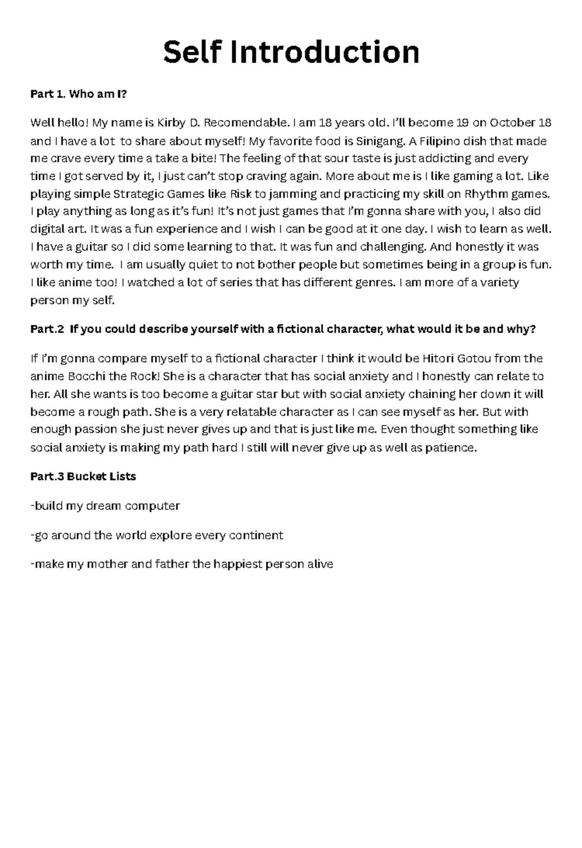 Self Introduction - This is just a random AI generated act - Self ...