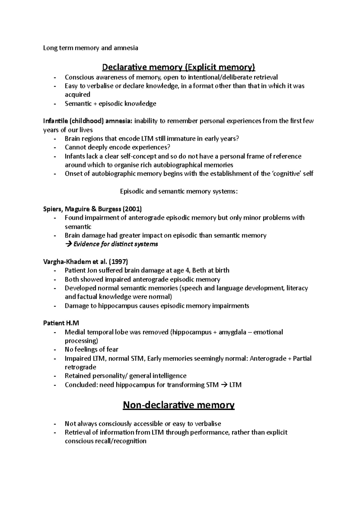 Long term memory and amnesia - Long term memory and amnesia Declarative memory (Explicit memory ...