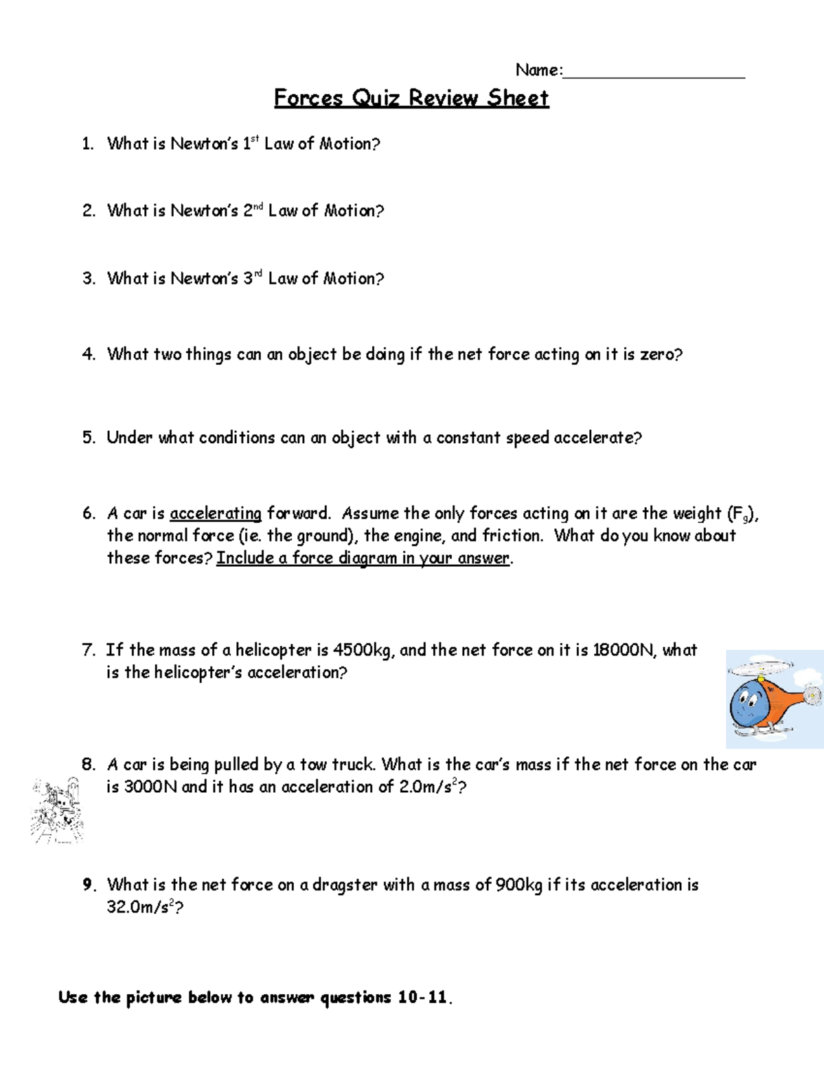 Copy of Forces Quiz Review Sheet - Forces Quiz Review Sheet Name ...
