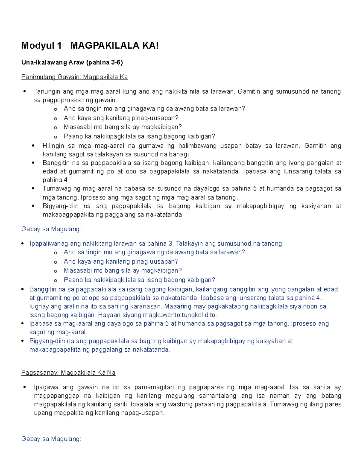Q1 Grade 1 - Modyul 1 MAGPAKILALA KA! Una-Ikalawang Araw (pahina 3-6 ...