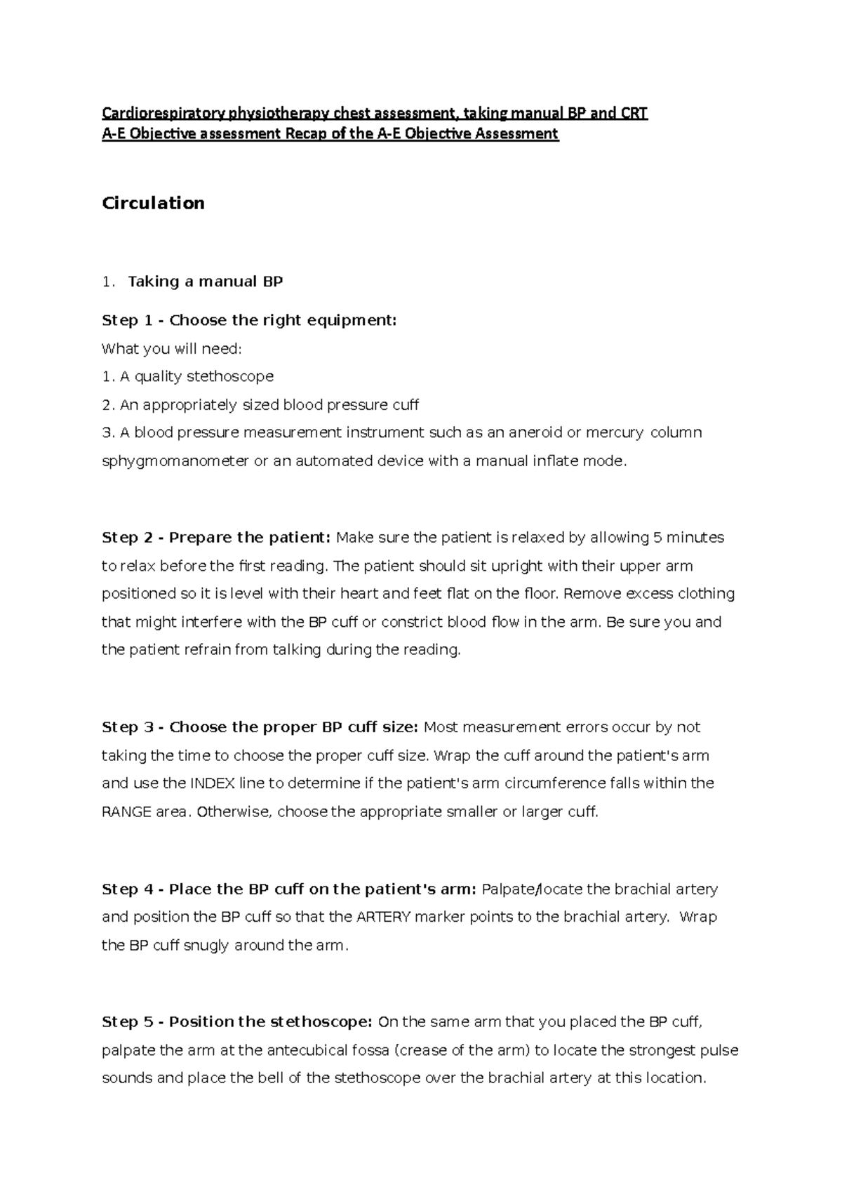 Cardiorespiratory physiotherapy chest assessment, taking manual BP and ...