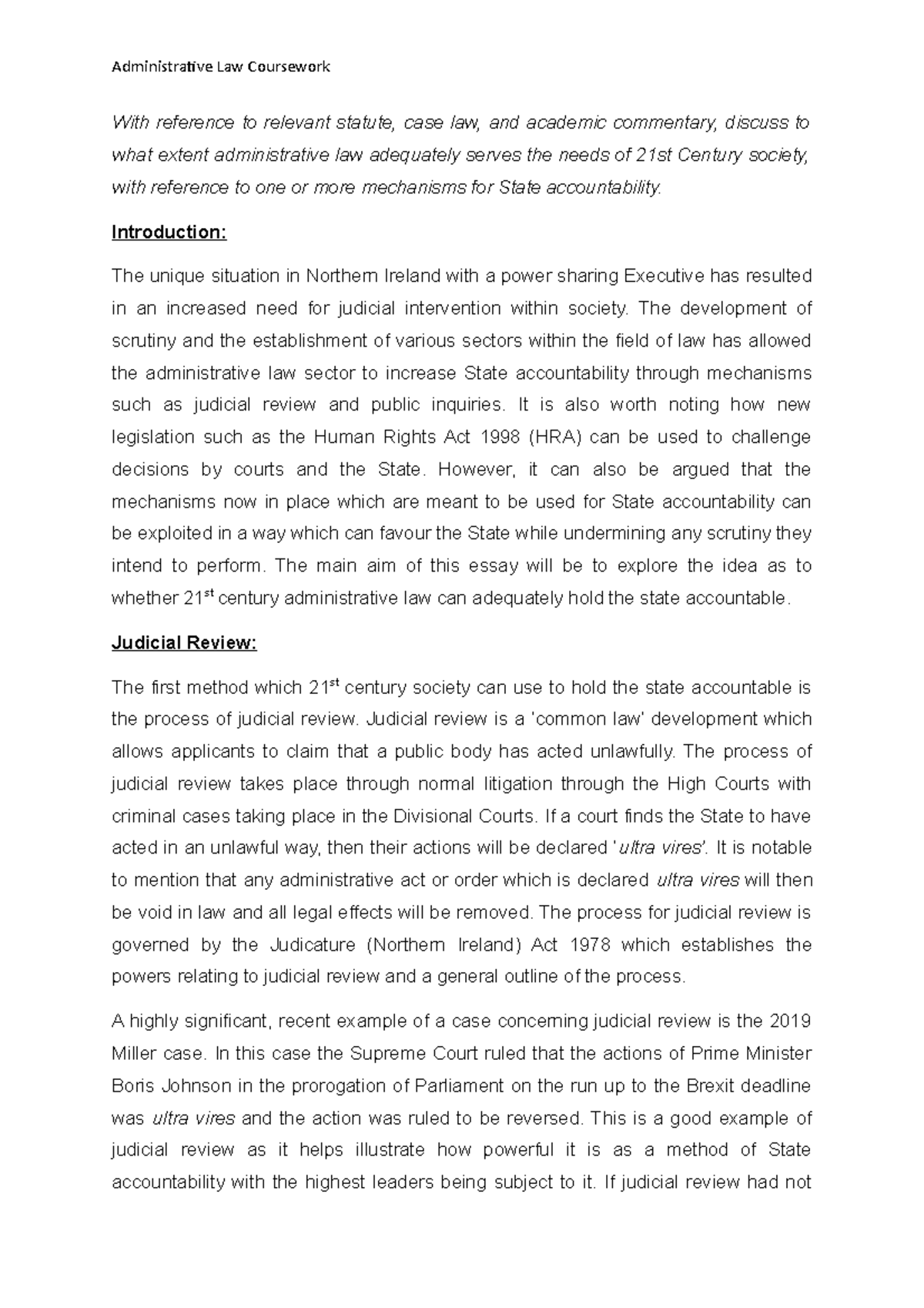 Administrative Law Coursework - With reference to relevant statute ...