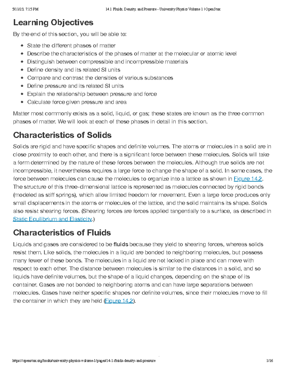 14.1 Fluids, Density, and Pressure - University Physics Volume 1 Open ...