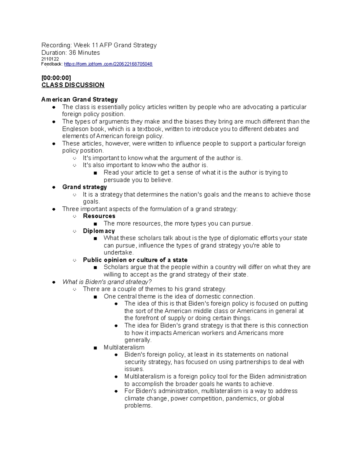 Week 11 AFP Grand Strategy Summary Notes - Recording: Week 11 AFP Grand ...