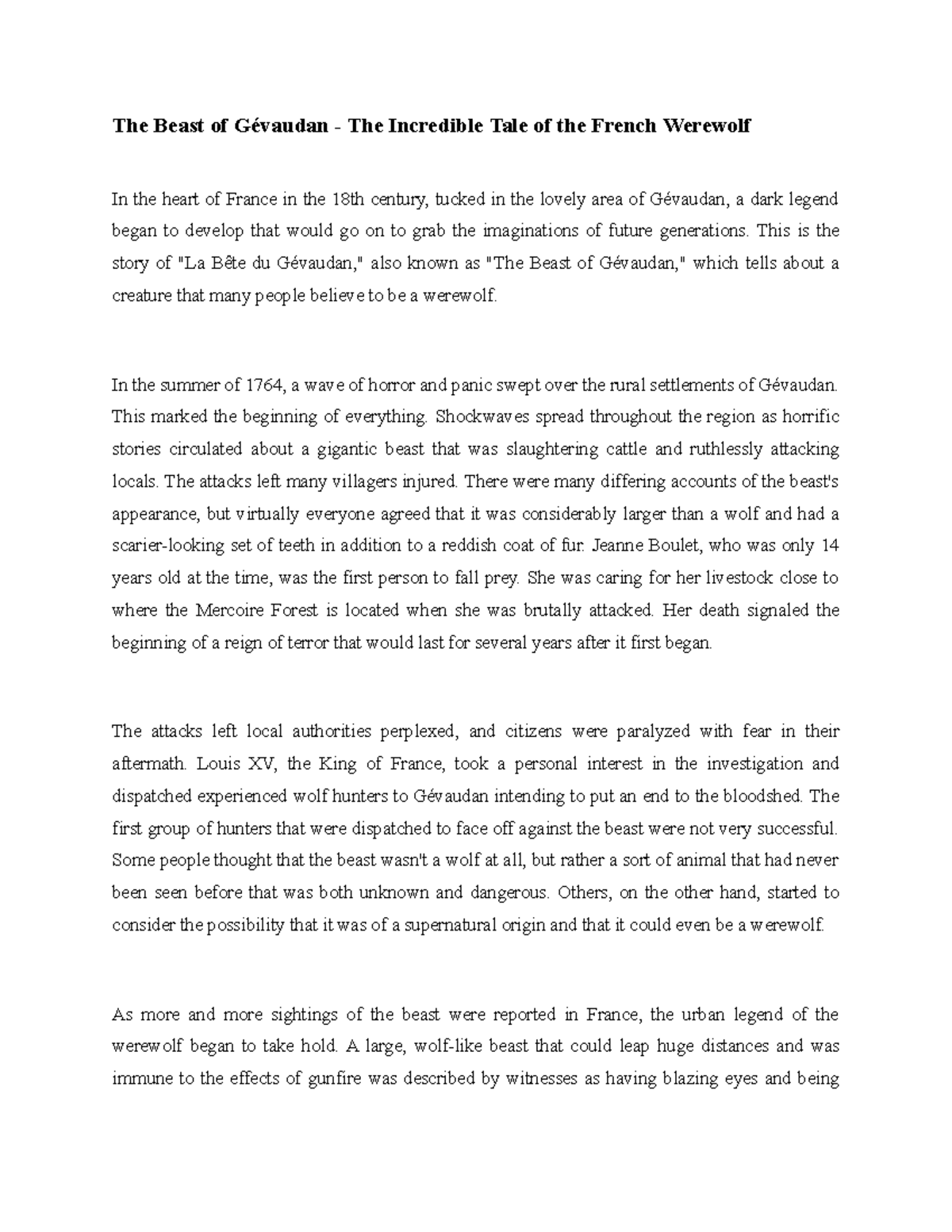 Story 01 - The Beast of Gévaudan - The Incredible Tale of the French ...