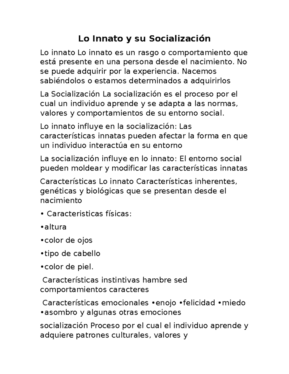 Lo Innato y su Socialización - Lo Innato y su Socialización Lo innato ...